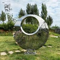 China Stainless Steel Round Mirror Statue Large Metal Garden Sculpture Modern Art Circular Outdoor Decoration for sale