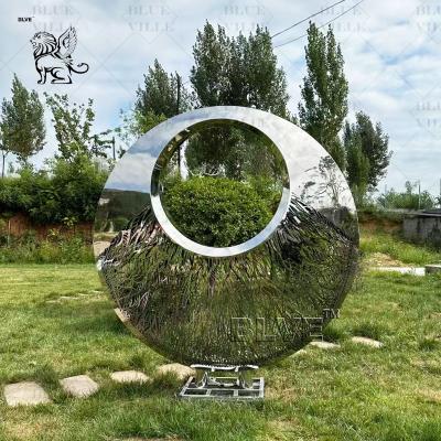 China Stainless Steel Round Mirror Statue Large Metal Garden Sculpture Modern Art Circular Outdoor Decoration for sale