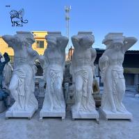 China White Marble Man Statue Column Natural Stone Roman Columns Pillar Decorative Classic Building Design Luxury for sale