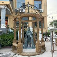 China Antique Marble Gazebo Stone Garden Pavilion Iron Dome Outdoor Large Custom for sale