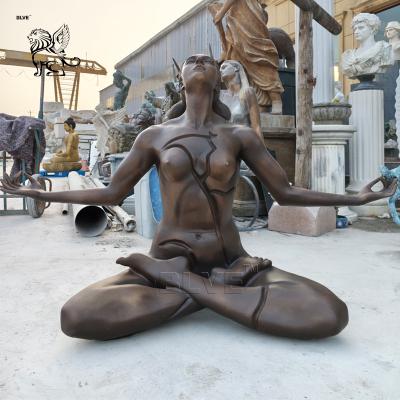 China Bronze Yoga Woman Statue Naked Metal Sitting Girl Garden Sculpture Life Size Outdoor Public Art for sale