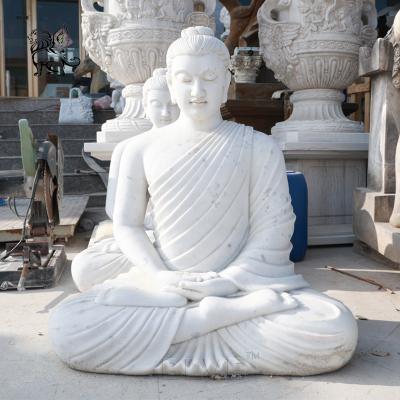 China Marble Buddha Statue Home Decor Sculpture White Stone Buddhist Garden Statues Life Size Handcarved for sale
