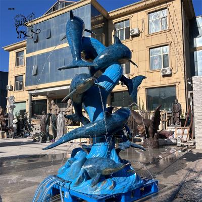 China Blue Dolphins Bronze Fountain Metal Bronze Fountain Garden Water Fountains Parks Villa Home Decoration Project Large Outdoor for sale