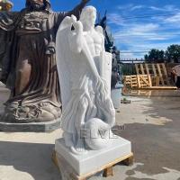 China White Marble Life Size Archangel Michael Statues Religious Saint Angel Sculpture Outdoor Church Project for sale