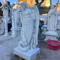 China White Marble Life Size Archangel Michael Statues Religious Saint Angel Sculpture Outdoor Church Project for sale