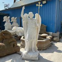 China White Marble St Michael Archangel Statue Catholic Religious Angel Sculpture Life Size Outdoor Decoration for sale