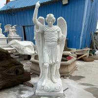 China White Marble St Michael Archangel Statue Catholic Religious Angel Sculpture Life Size Outdoor Decoration for sale