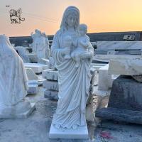 China Marble Virgin Mary Statue Life Size Religious Christian Our Lady Sculpture Home Decoration Handcarved Church for sale