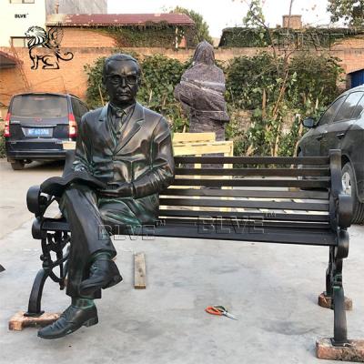China Life Size Bronze Man Sitting On The Bench Sculpture Outdoor Garden Decoration for sale