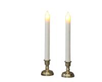 China Wholesale Flameless LED Taper Candles 25cm Plastic with Gold Base for Wedding Holiday Home Decor for sale