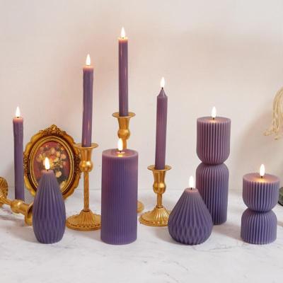 China Custom Purple LED Taper Candle 7.5x13.5cm Flameless Moving Flame Remote Control Battery Operated for sale