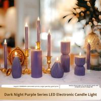 China Custom Purple LED Taper Candle 7.5x13.5cm Flameless Moving Flame Remote Control Battery Operated for sale