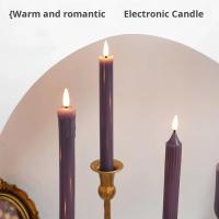 China Custom Purple LED Taper Candle 7.5x13.5cm Flameless Moving Flame Remote Control Battery Operated for sale