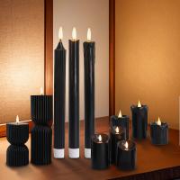 China Remote Timer Moving Flame LED Candles Eco Friendly Flameless Wax Pillar 7.5x13.5cm Black for sale