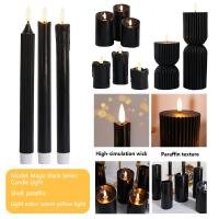 China Battery Operated Flameless Pillar Candles 4 to 9 Inch Black Real Wax with Remote Timer for sale
