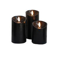 China Battery Operated Flameless Pillar Candles 4 to 9 Inch Black Real Wax with Remote Timer for sale