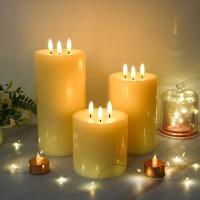 China Remote Control 3-Wick LED Table Candle Paraffin Wax Bullet Shape D10cm H10-30cm for Home Wedding Decor for sale