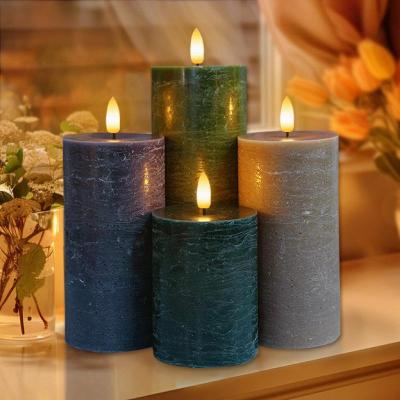 China Custom Color Church Retro Swinging Paraffin Wax Sage Green Flameless LED Candle 7.5x10cm for Banquet for sale