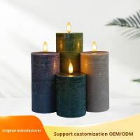 China Custom Color Church Retro Swinging Paraffin Wax Sage Green Flameless LED Candle 7.5x10cm for Banquet for sale