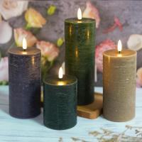 China Custom Color Church Retro Swinging Paraffin Wax Sage Green Flameless LED Candle 7.5x10cm for Banquet for sale