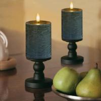 China Custom Color Church Retro Swinging Paraffin Wax Sage Green Flameless LED Candle 7.5x10cm for Banquet for sale