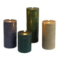 China Custom Color Church Retro Swinging Paraffin Wax Sage Green Flameless LED Candle 7.5x10cm for Banquet for sale
