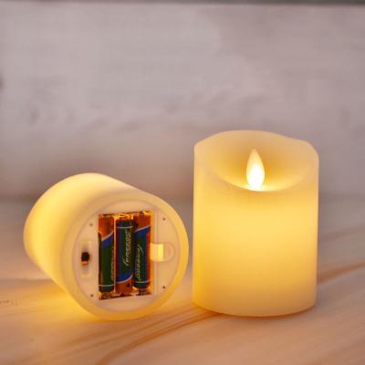 China Beige LED Flame Fireplace Light Timer USB Rechargeable Battery Operated Flameless Candle with Remote 5.3cm Diameter for sale