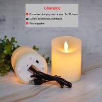 China Beige LED Flame Fireplace Light Timer USB Rechargeable Battery Operated Flameless Candle with Remote 5.3cm Diameter for sale