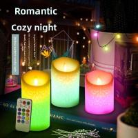 China Pink RGB Color Changing Rechargeable LED Flameless Candle 8x15cm Remote Control Smokeless Wax for sale