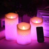 China Pink RGB Color Changing Rechargeable LED Flameless Candle 8x15cm Remote Control Smokeless Wax for sale