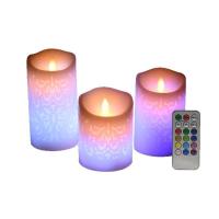 China Pink RGB Color Changing Rechargeable LED Flameless Candle 8x15cm Remote Control Smokeless Wax for sale