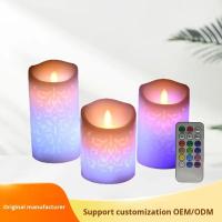 China Pink RGB Color Changing Rechargeable LED Flameless Candle 8x15cm Remote Control Smokeless Wax for sale