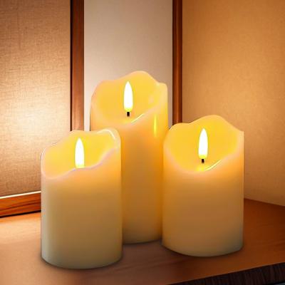 China Battery Operated Flameless LED Wax Candle Set Moving Flame 7.5cm Diameter 10 12.5 15cm Height for sale