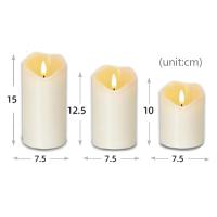 China Battery Operated Flameless LED Wax Candle Set Moving Flame 7.5cm Diameter 10 12.5 15cm Height for sale