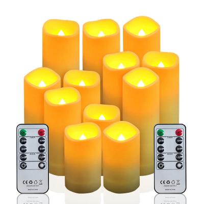 China 9pc Battery Operated Flameless LED Pillar Candles Set 4 to 9 Inch with Remote Timer Plastic Flickering for sale