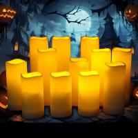 China 9pc Battery Operated Flameless LED Pillar Candles Set 4 to 9 Inch with Remote Timer Plastic Flickering for sale