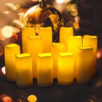 China 9pcs Flameless Moving Wick LED Candle Set 5.5cm Diameter Plastic Battery Operated for Wedding Birthday Party Decoration for sale