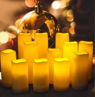 China 12 Pack Outdoor Plastic Flameless LED Pillar Candles with Remote Timer 5.5x13-17.5cm for sale