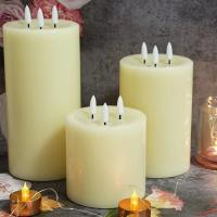 China Three Wick Battery Operated Remote Control Pillar Candle 10cm Diameter Flameless LED Wax for sale