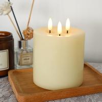 China Three Wick Battery Operated Remote Control Pillar Candle 10cm Diameter Flameless LED Wax for sale