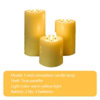China Three Wick Battery Operated Remote Control Pillar Candle 10cm Diameter Flameless LED Wax for sale