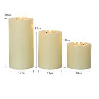 China Three Wick Battery Operated Remote Control Pillar Candle 10cm Diameter Flameless LED Wax for sale