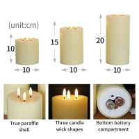 China Three Wick Battery Operated Remote Control Pillar Candle 10cm Diameter Flameless LED Wax for sale