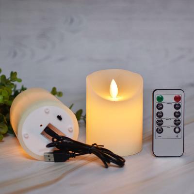 China USB Rechargeable Flameless LED Candles with Remote Control 10cm 12.5cm 15cm Moving Wick Dancing Church Candles for sale