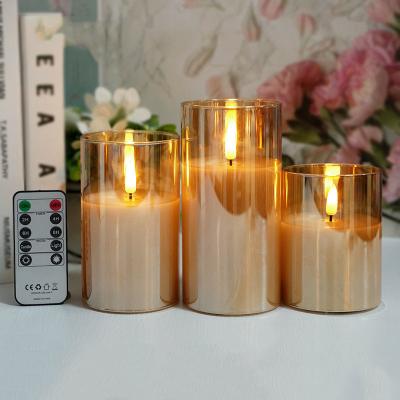 China Set of 5 White Glass LED Pillar Candles with Remote Flickering Warm Light 7.5cm Diameter for sale