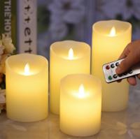 China Real Wax LED Candle Battery Operated Flickering Warm White Ivory Flameless Paraffin Decoration 7.5x10cm for sale