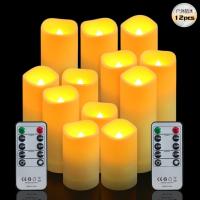 China IP44 Waterproof Outdoor LED Candles Plastic AA Battery Operated Warm White Garden Decoration Light 5.5cm Diameter for sale