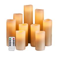 China 3D Flameless Battery Operated LED Candles Remote Control Pillar Waved Real Paraffin Wax Candle Light for Decoration 7.5x10cm for sale