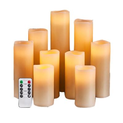 China 3D Flameless Battery Operated LED Candles Remote Control Pillar Waved Real Paraffin Wax Candle Light for Decoration 7.5x10cm for sale