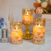China Flameless LED Pillar Candle Diamond Glass Wax Aromatherapy Decorative Battery Operated Home Decoration D7.5cm H10cm for sale